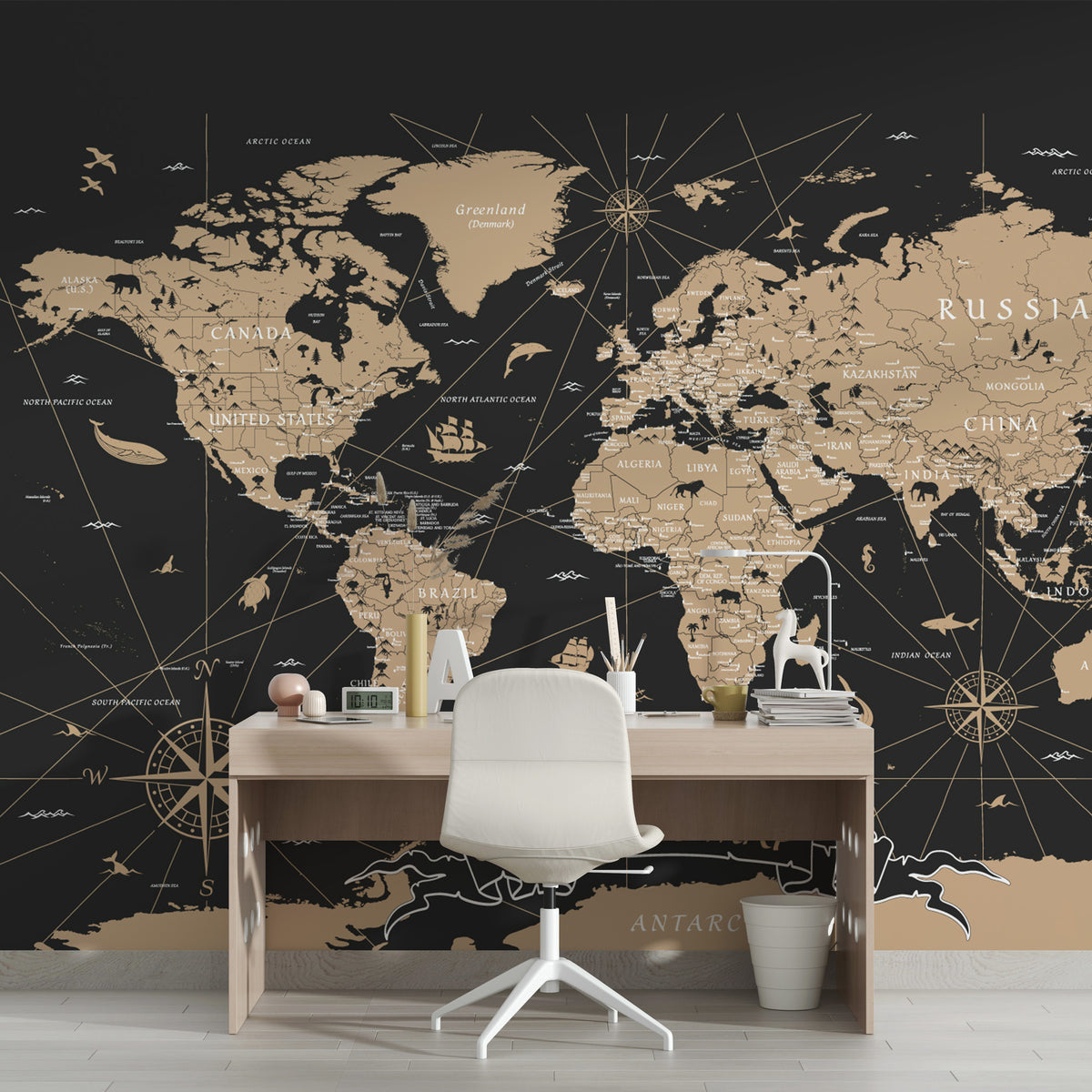 Atlas map WIV-596 - A Sophisticated World Map Wall Mural to Elevate Yo ...