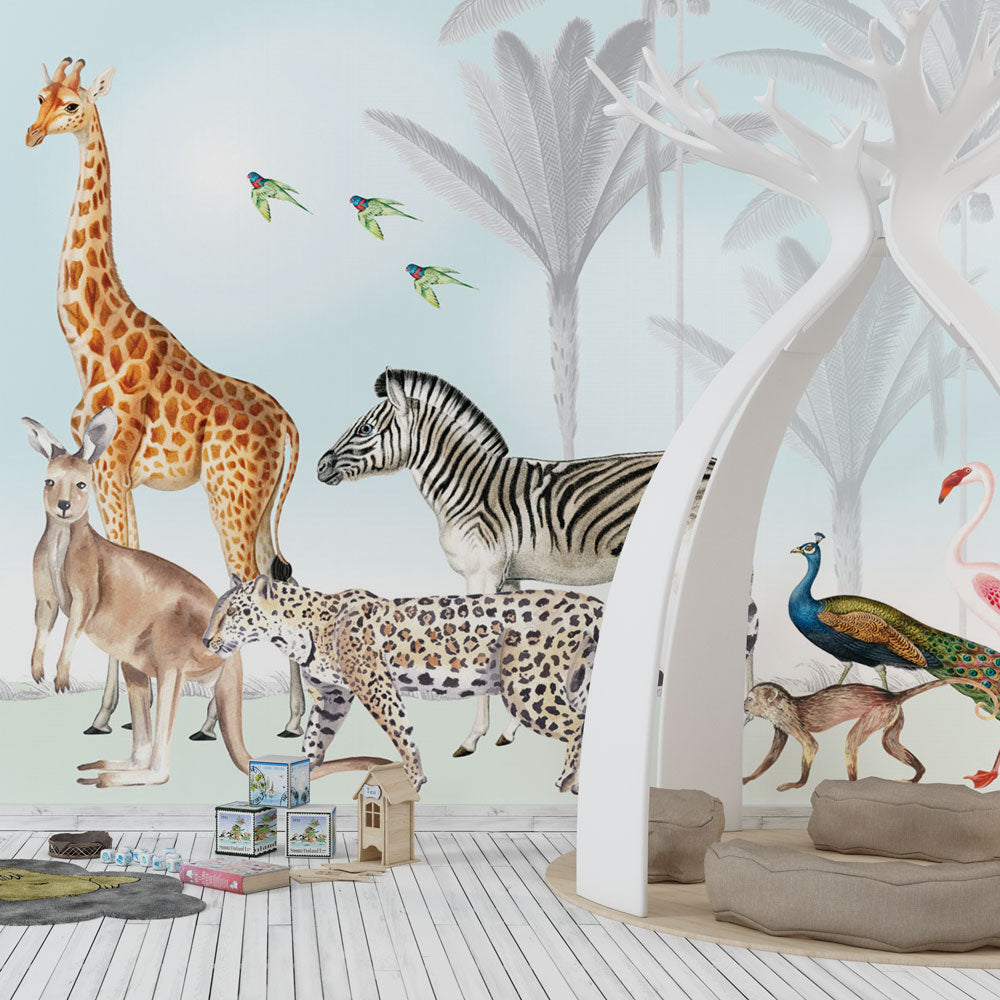 The Animal Line WIV-349 - A Charming Wall Mural for Children's Spaces ...