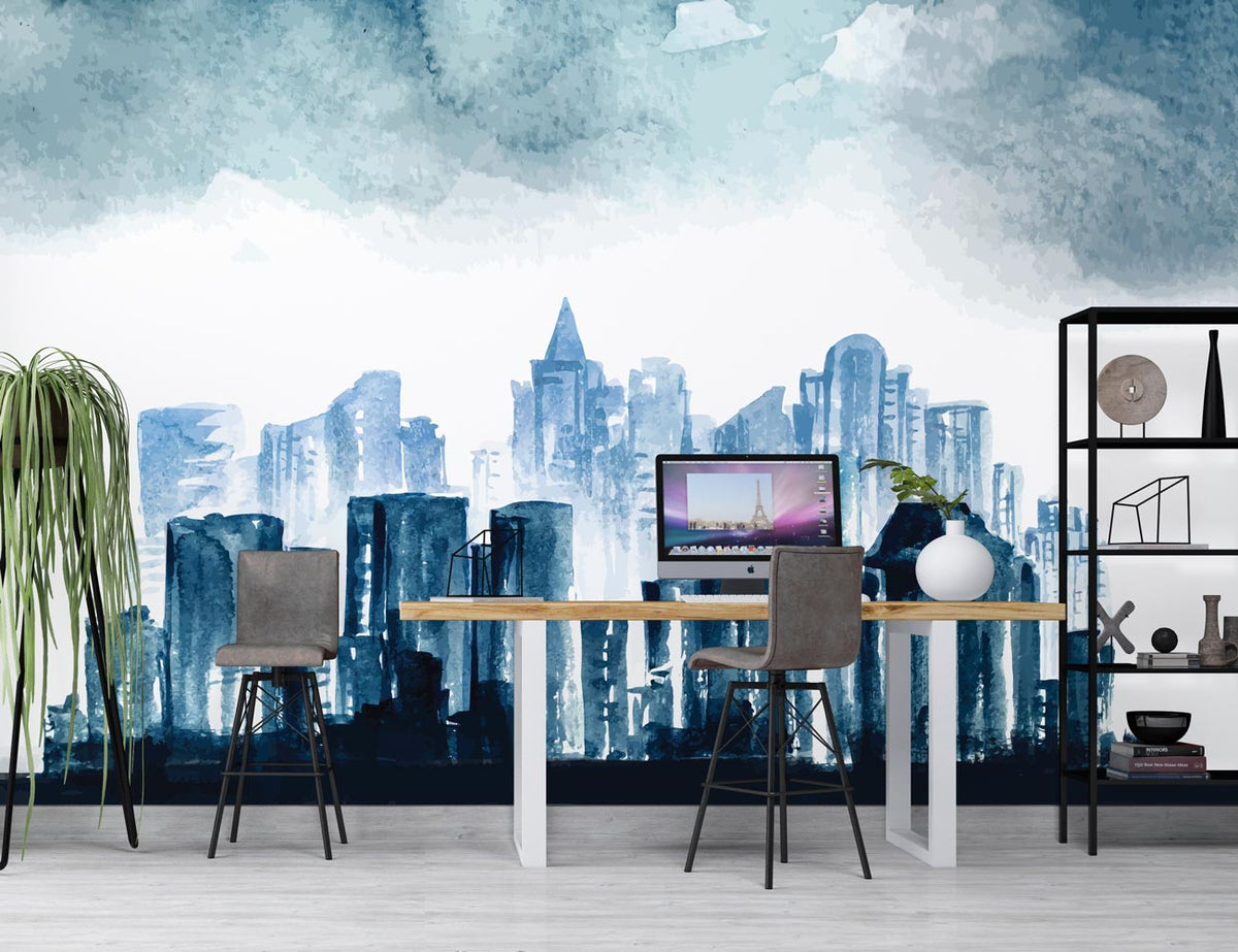 Mist in the city WIV-223 -A Serene Urban Landscape Wall Mural to Eleva ...