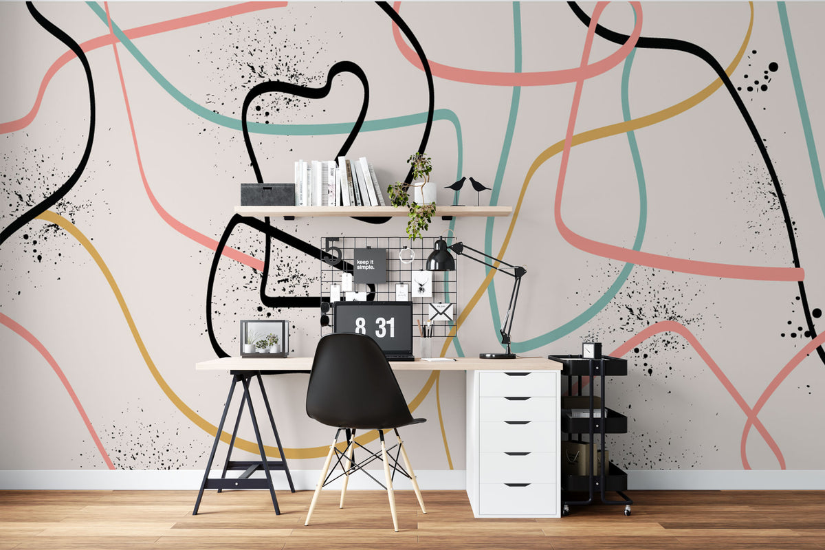 Color Lines wall mural WIV-829 - A Vibrant and Playful Abstract Design ...